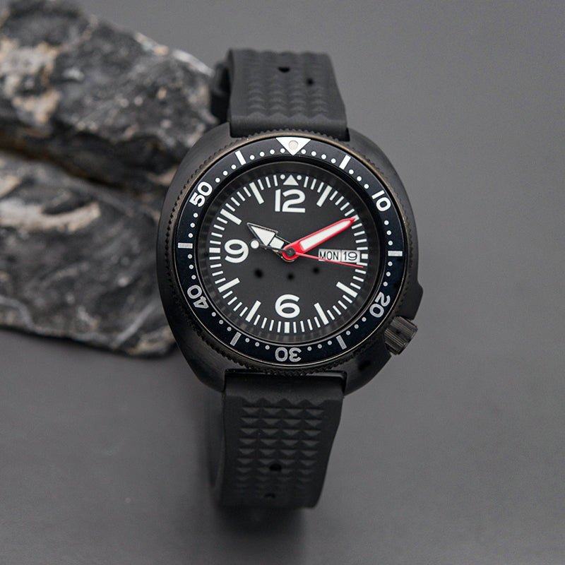 KARAJAN Mod Black Turtle Dive Watch with Green Dial