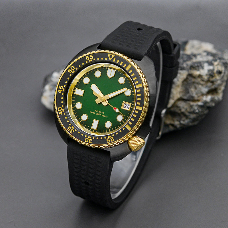 KARAJAN Mod Black Turtle Dive Watch with Black Rubber Strap